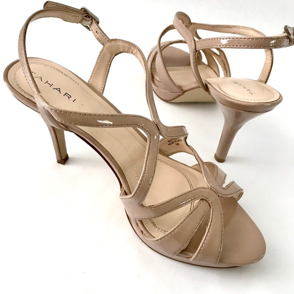 Tahari | Shoes | Tahari Patent Natural Tan Slingback Strappy Sandals ...
